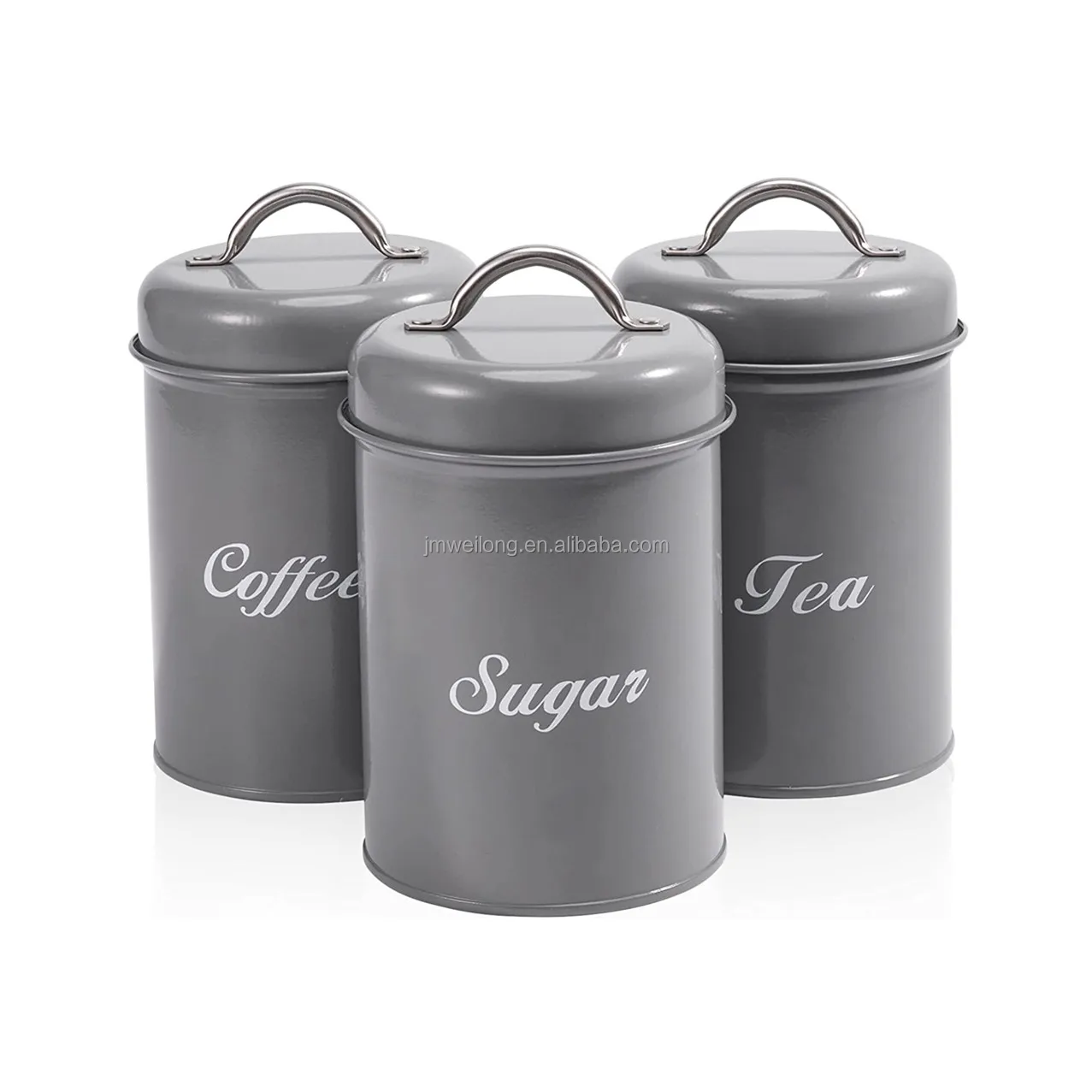 Metal Kitchen Storage Canisters Tin Set Tea Sugar Coffee Jar Home ...