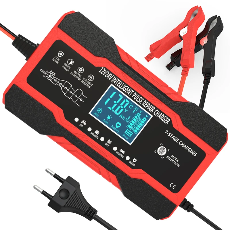 24V Intelligent Pulse Repair Battery Charger, 12V 10A Car Charger with ...