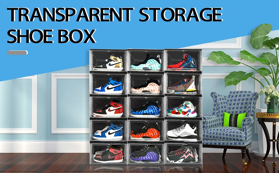 Large Size Drop Side Stackable Magnetic Sneaker Shoe Box Black Clear ...