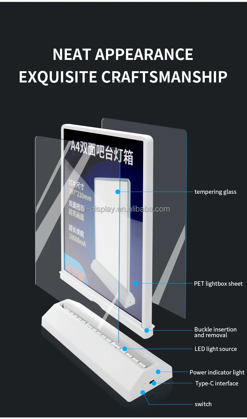 Rechargeable A4 A5 Desktop Poster Banner Display Light Box