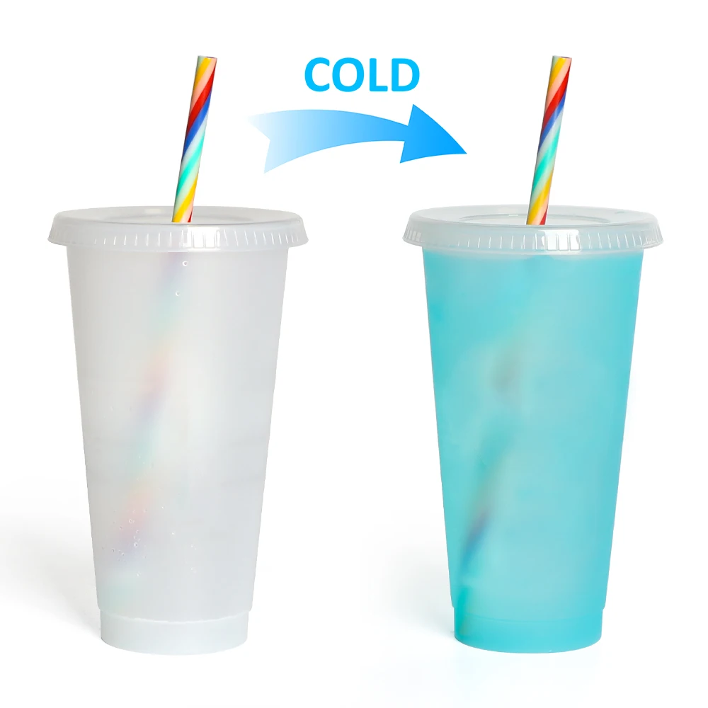 24 Oz 710ml Customized Color Changing Reusable Plastic Cold Drink Cup ...