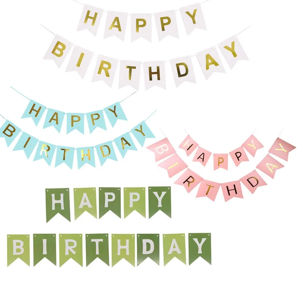 Bronzing Happy Birthday Paper Banner Fishtail Letters Banners For Kids ...