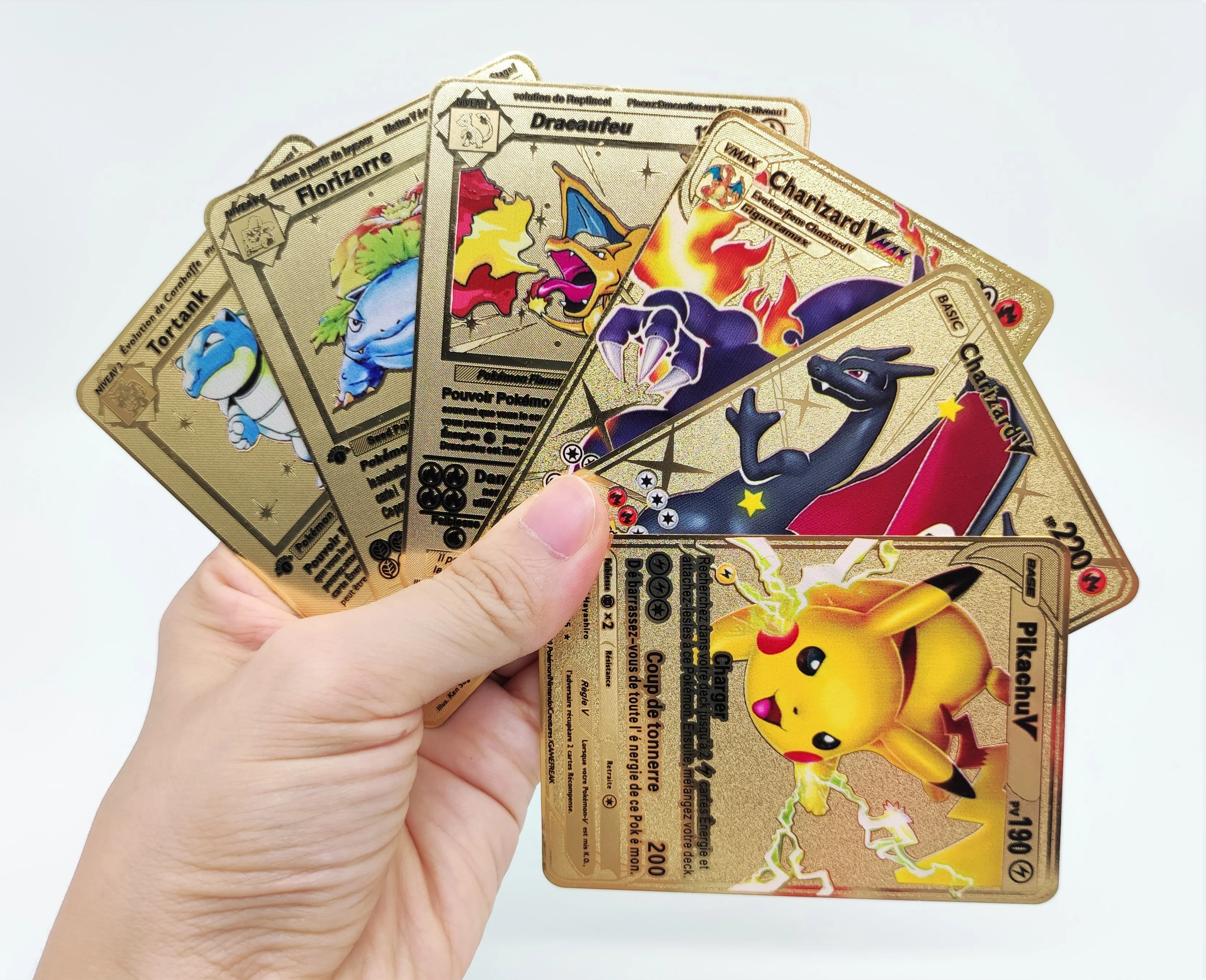 Rare Charizard, Pikachu Gold Black Metal Poke Mon Cards