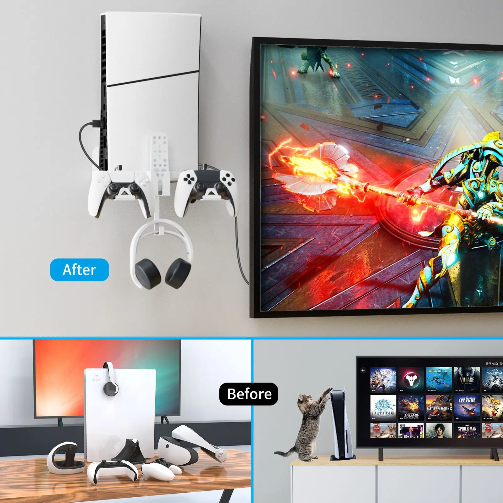 Jys-p5177 Ps5 Slim Console Wall Mount Hanging Bracket Ps5 Joystick ...