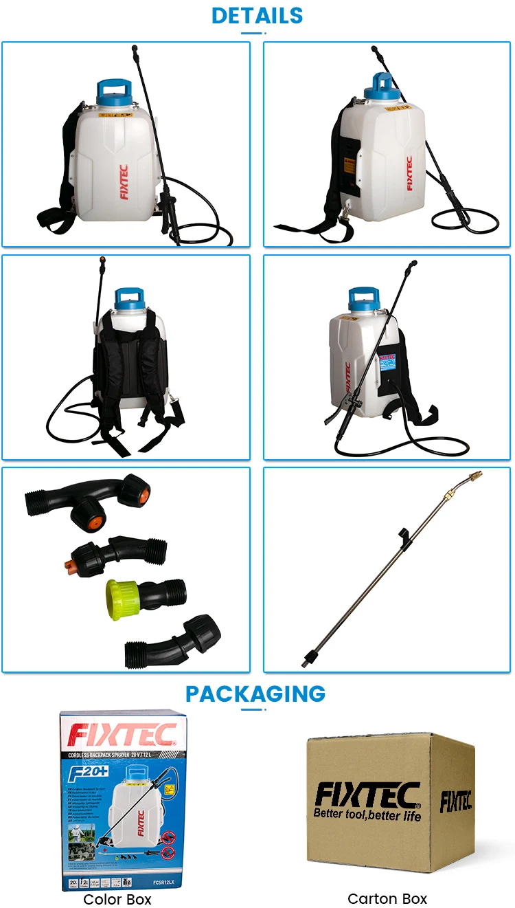 FIXTEC 12L Battery Powered Pump Backpack Sprayer for Fertilizer