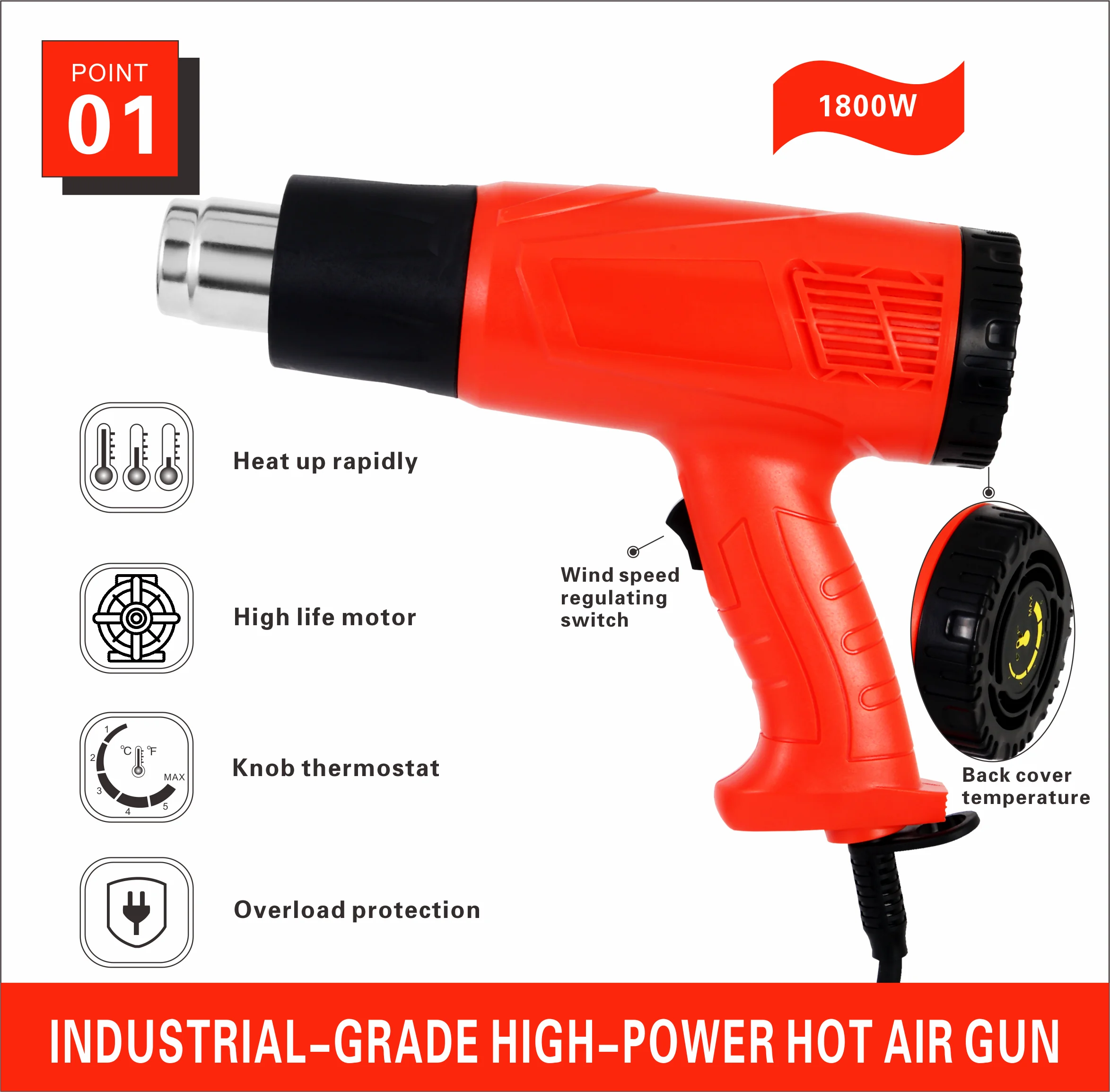 2000 Wat Electric Corded Heat air Guns High Precision Handheld Heating ...