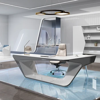 Ceo Boss L Shape With Drawer White Luxury Office Furniture Manager High ...