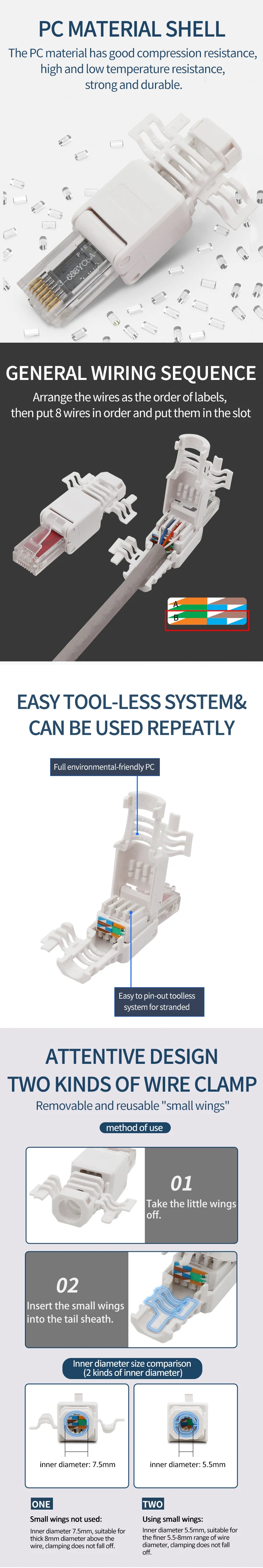Toolless Rj45 Connector 8p8c Cat6/cat6a Utp Unshielded Field ...