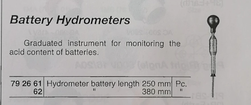 IMPA 792661 792662 Battery Hydrometers - Reliable Acid Monitoring