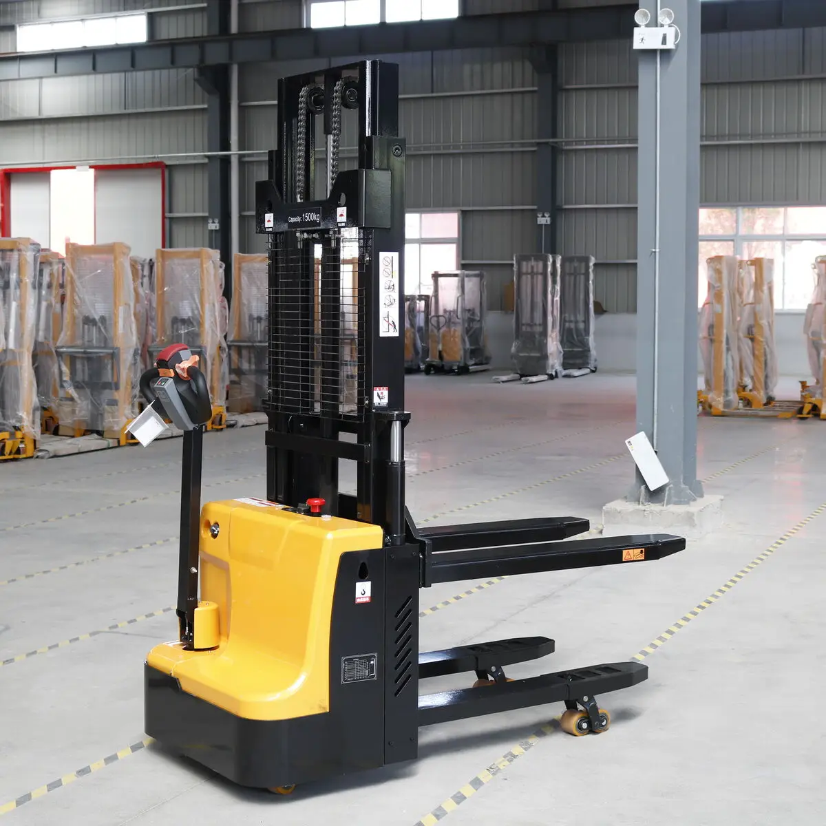 1.5ton 3M Full Electric Pallet Stacker Walkie Type Double Lift Forklift ...