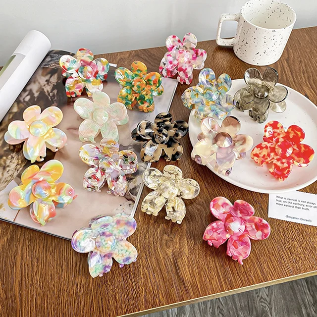 Hi Gold Vintage Simple Hair Grab Acrylic Flower Grab Clip Disc Acetate ...