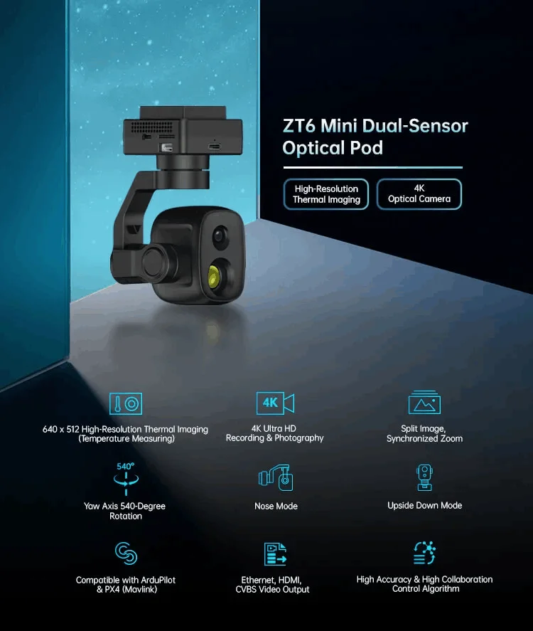 Siyi Zt6 Mini Optical Pod Dual Sensors 4k 8mp 6x Digital Zoom Gimbal ...