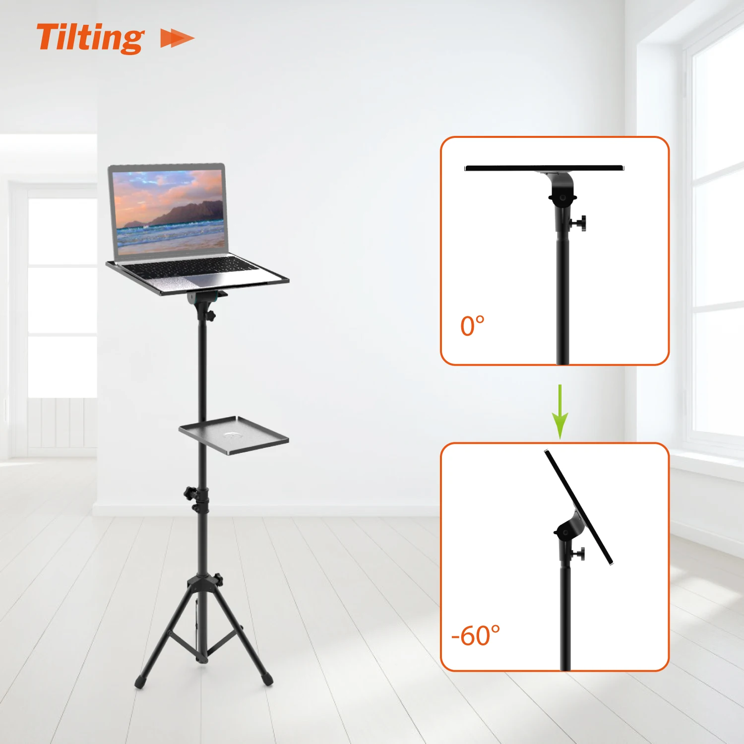 Ergonomic Aluminum Adjustable Laptop Floor Laptop Tripod Stand Vertical ...