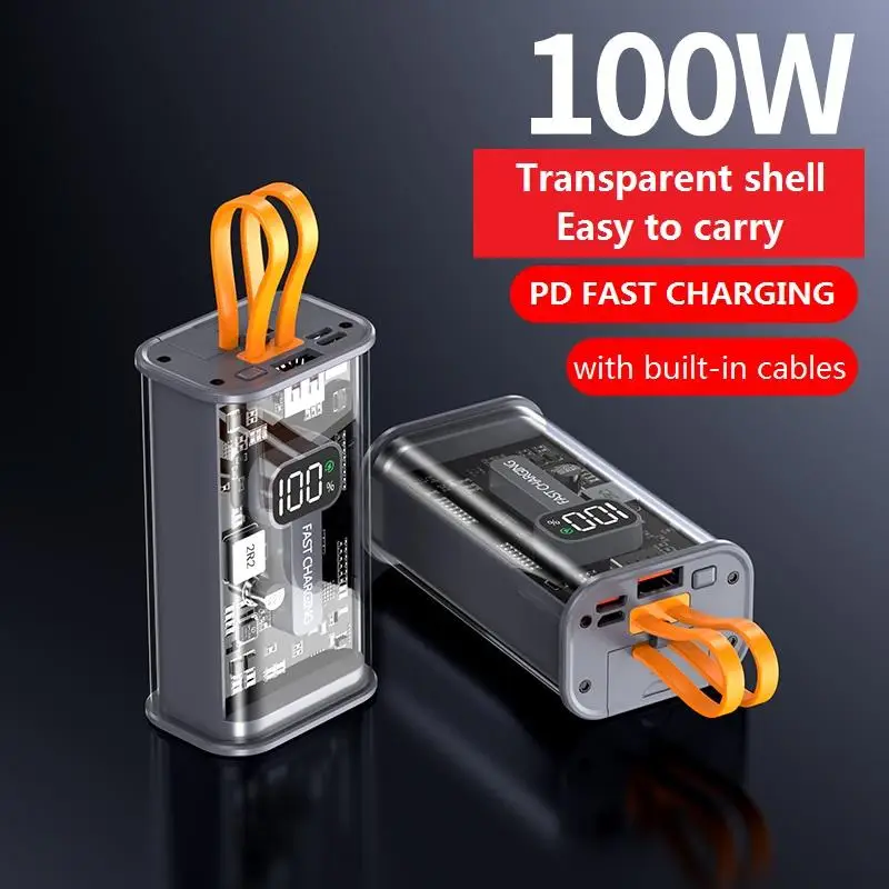 10000mah Pd 100w Super Fast Charging Quick Flash Charge Power Bank Transparent Shell High ...