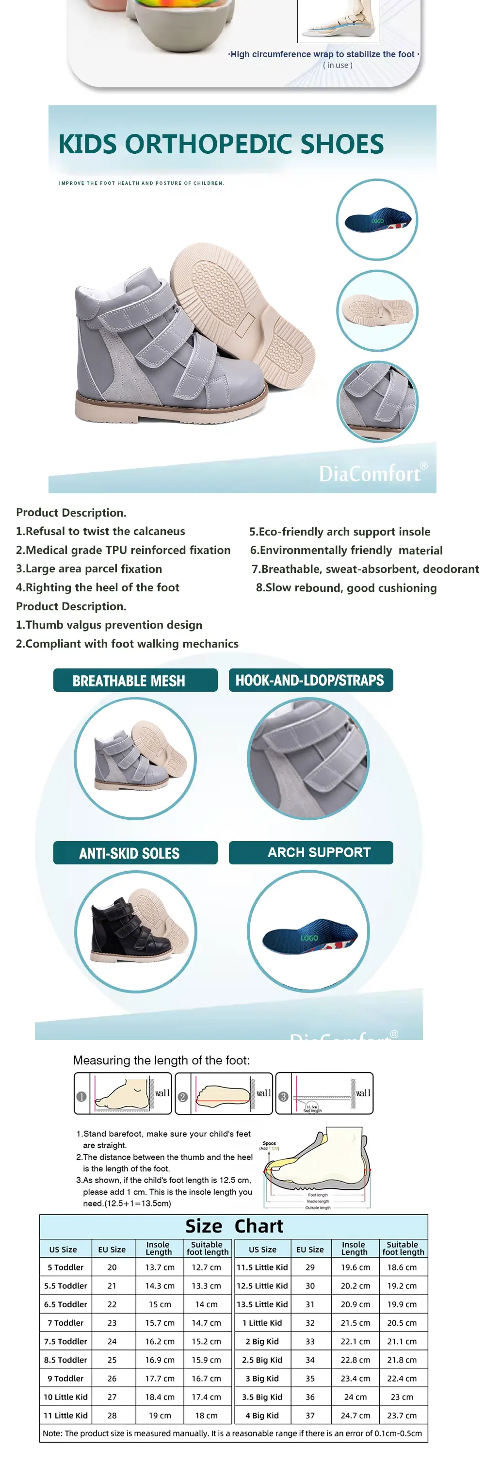 Diacomfort Toddlers High-top Corrective Shoes Orthotic Sole Open Toe ...