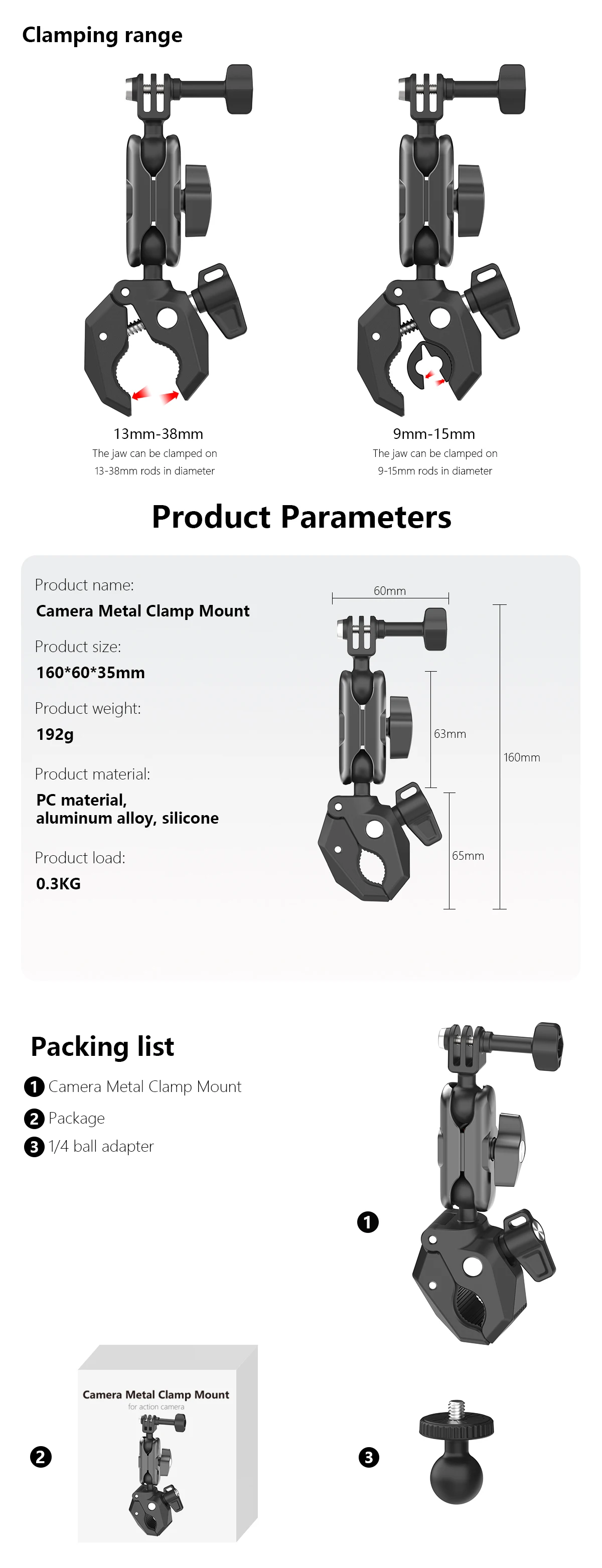 YLTECH Heavy Duty Clamp Mount Camera Holder Attachment Base Quick ...