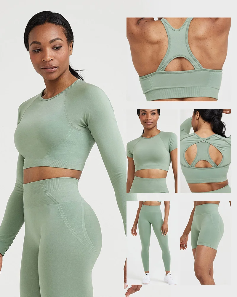 Wholesale 5 Piece Sets Long & Short Sleeve Yoga Wear Sports Bra Leggings Seamless Gym Fitness ...