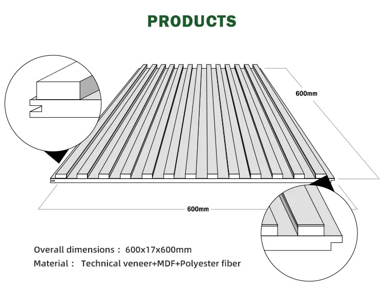 MUMU Sound Absorbing Slat Diffuser - Teak Oak Wood Veneer