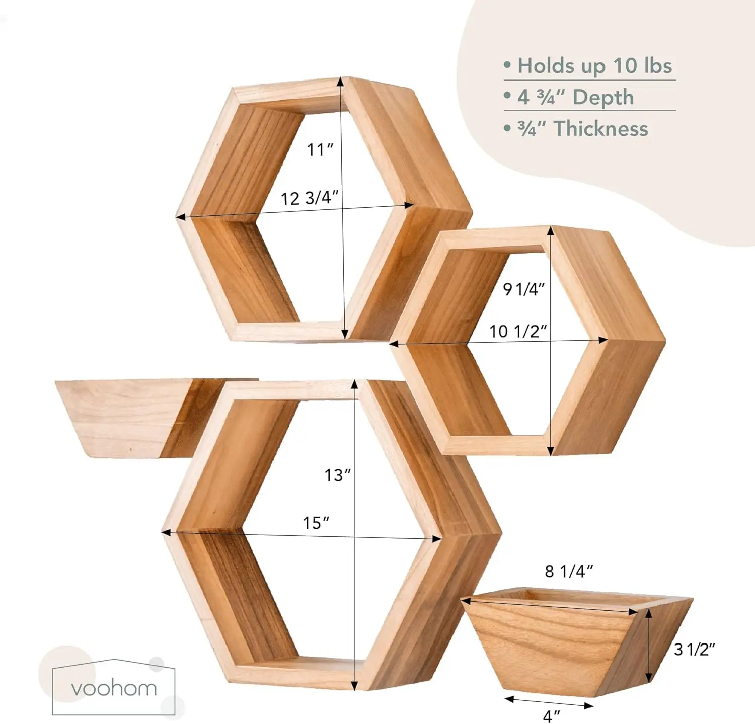 Hexagonal Wooden Floating Shelf Honeycomb Decoration Geometric Design ...