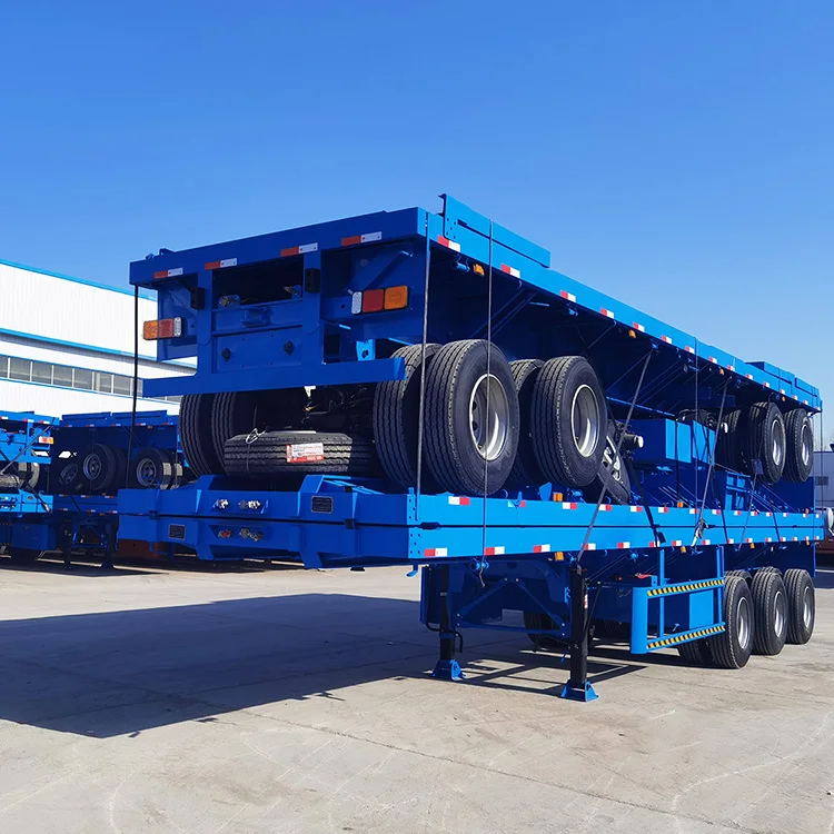 Factory 40ft Flatbed Semi Trailer 3 Axle Truck Trailer Platform With ...