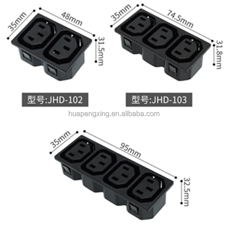 3 Ways C13 Female Power Socket - 4 Position Wall Outlet