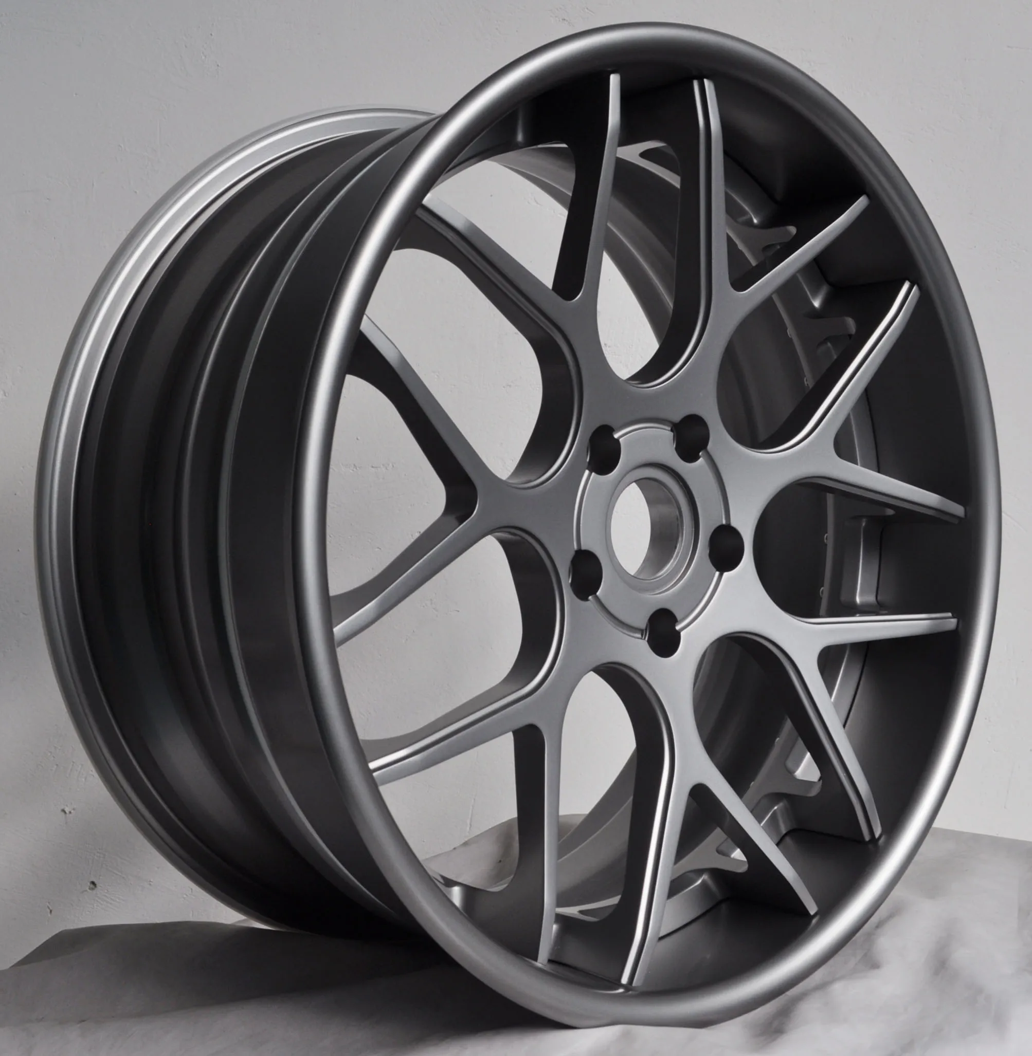 Multi Spoke Concave Design Matt Gray Colour 3 Piece Forged Passenger ...