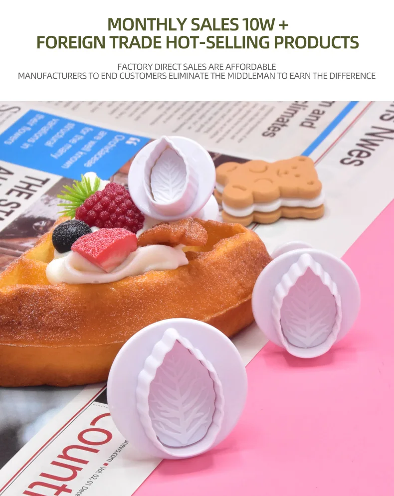 Hot Three-piece Rose Leaf Spring Mold Biscuit Cutting Mold Diy Cake ...