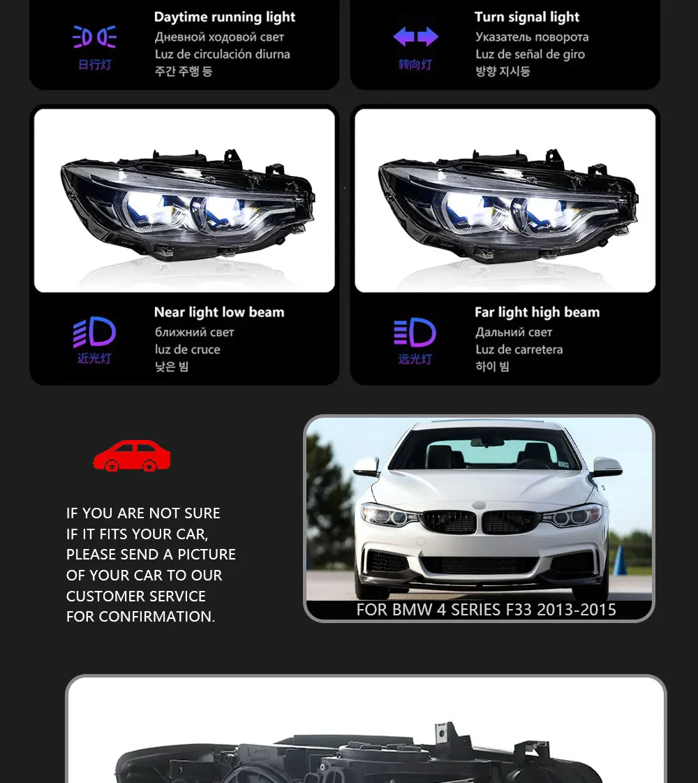 Typy For Bmw 4 Series 2013-2015 F32 F33 F36 M4 Headlights Blue Drl ...