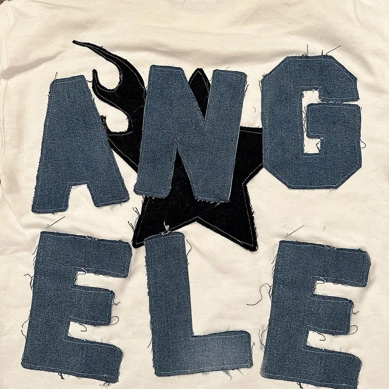 Custom Applique Embroidery Logo Drop Shoulder Heavyweight Distressed ...