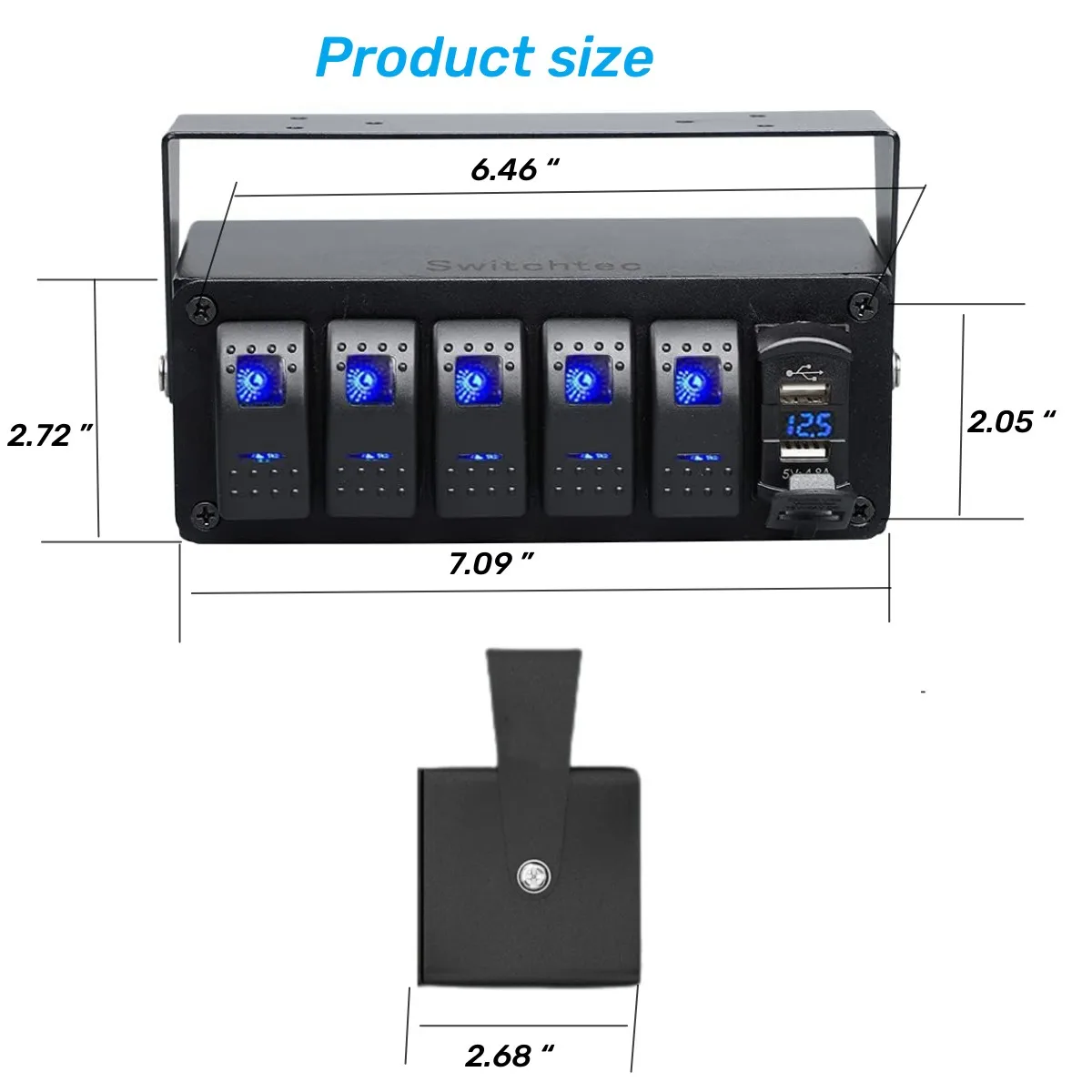 12v-24v 5 Gang Rocker Switch Panel Box with 4.8 Amp Dual USB Fast ...