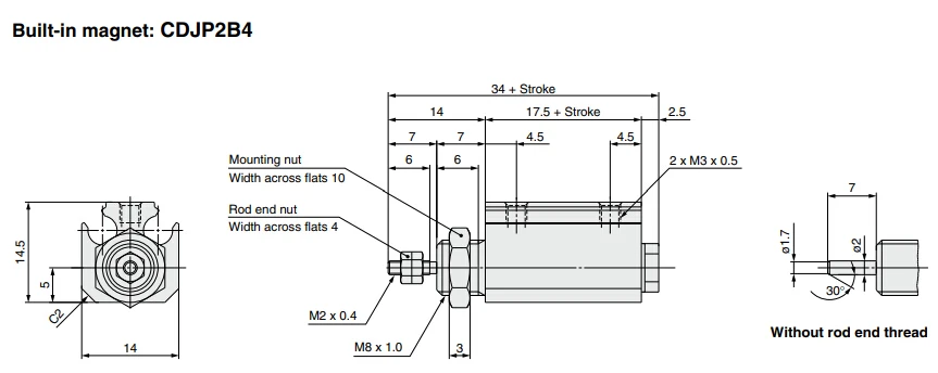 Pin Cylinder CJP2 Series CJP2B CJP2B16 CJP2B16/CDJP2B16-5D/10D/15D/20D/25D/30D/35D/40D -B ...
