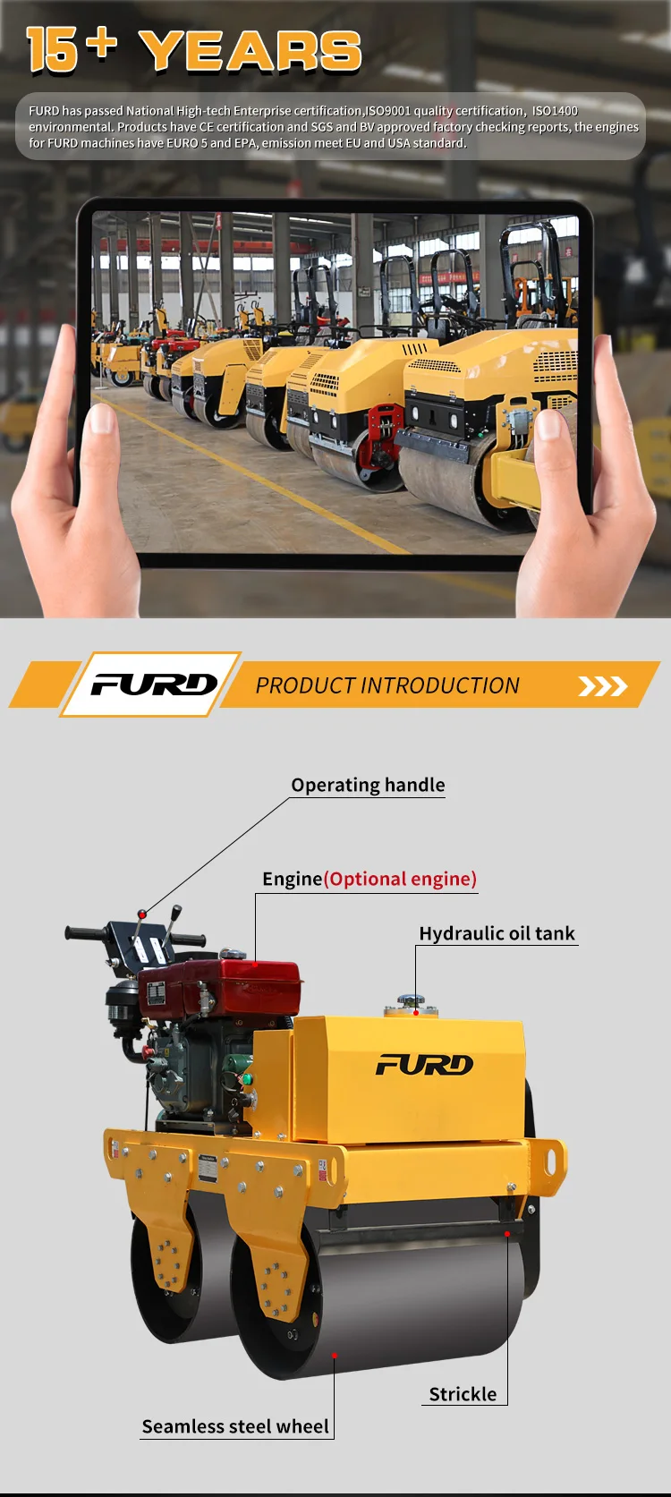 Walking Behind Double Drum Vibratory Roller Diesel Engine Roller ...