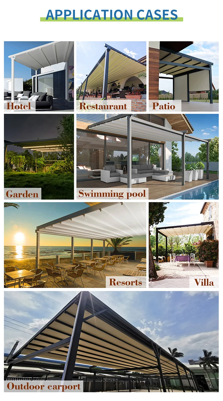Electric Pergola Canopy Aluminum Frame PVC Retractable Roof Awning ...