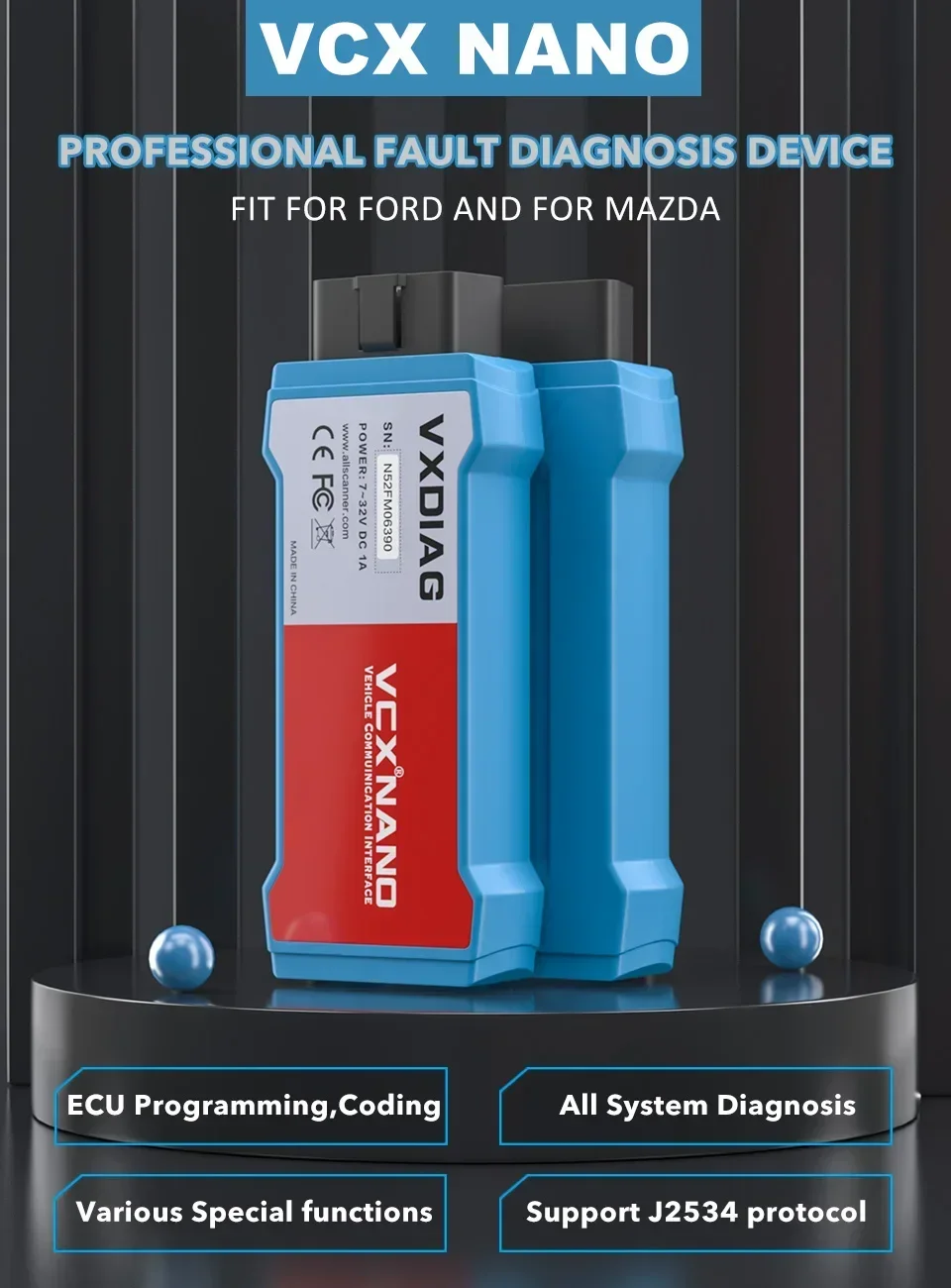 适用于福特/马自达2合1 IDS J2534电子控制单元编程编码车载诊断2扫描仪编程器诊断工具的VXDIAG VCX NANO ...