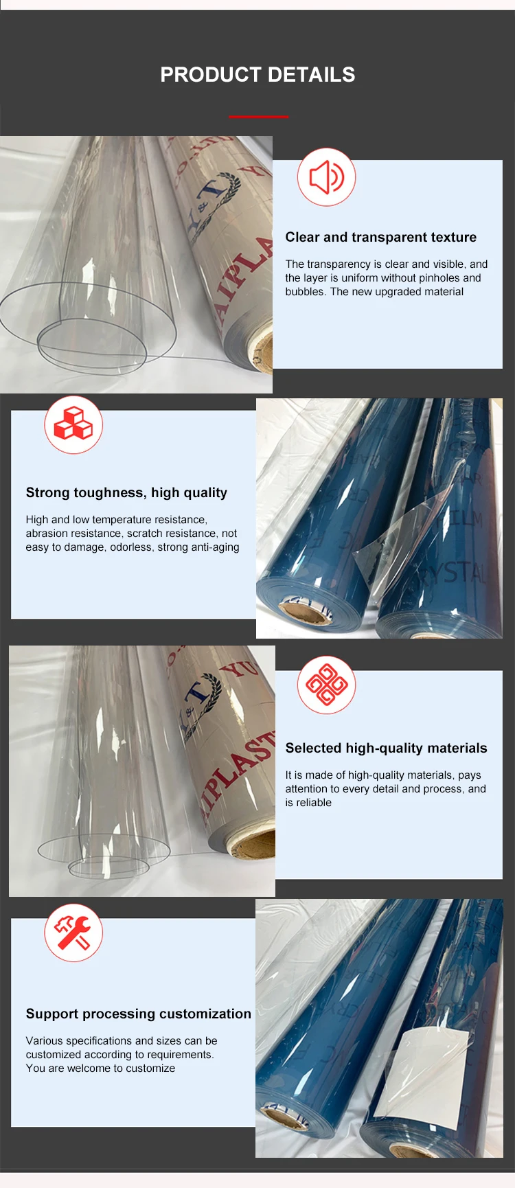 Soft Waterproof Non-stick Transparent Clear Pvc Film Roll Thickness 0 ...