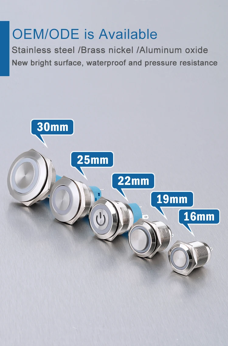 8mm Small Button High Head 1NO Ring Light Momentary/latching