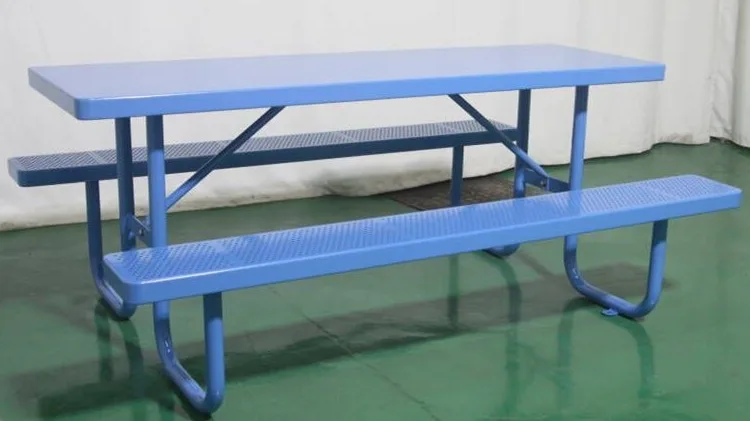 Outdoor Furniture Rectangular Perforated Steel Picnic Table With Bench ...