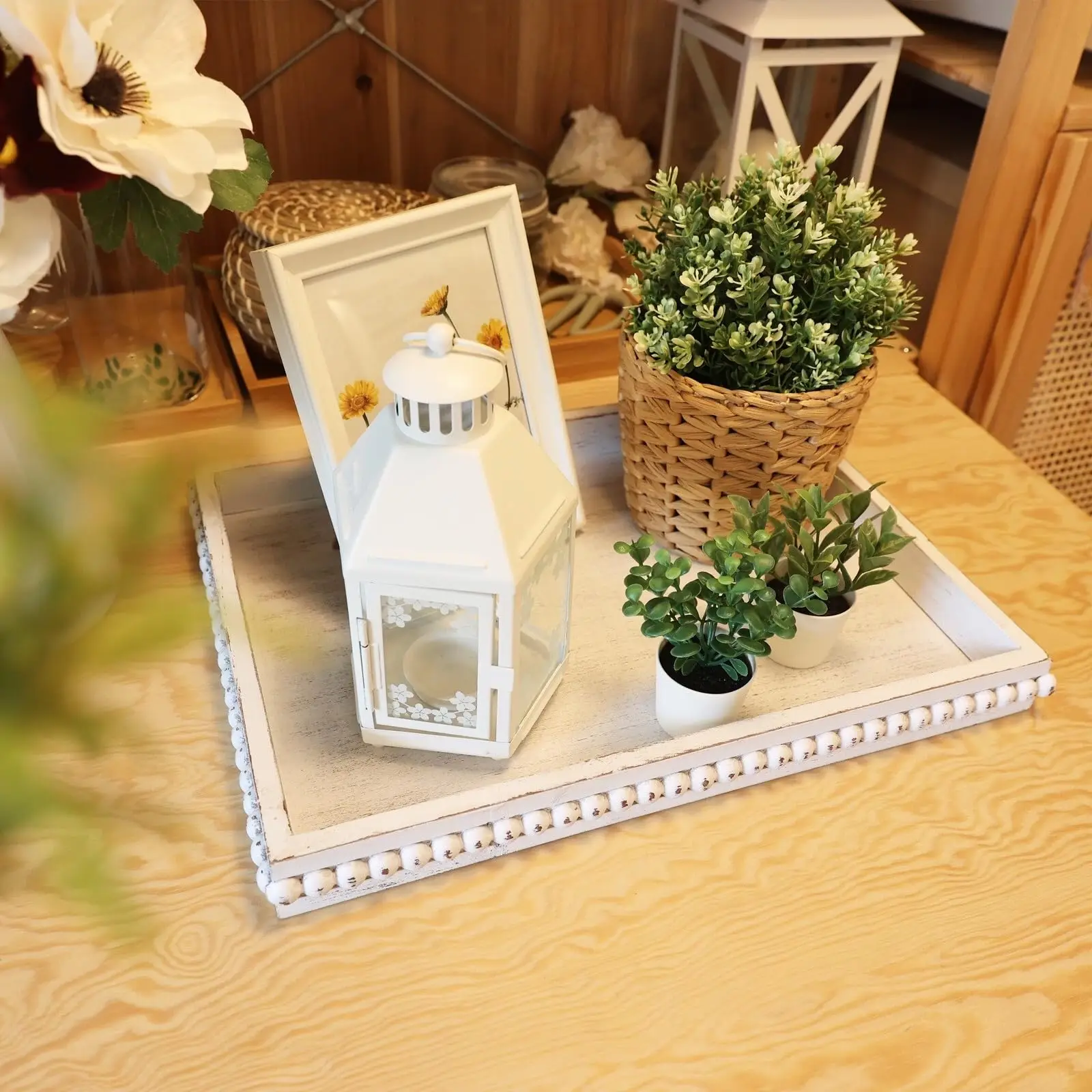 Rustic White Washed Wood Rectangle Tray Serving Tray - Buy 3/set High ...