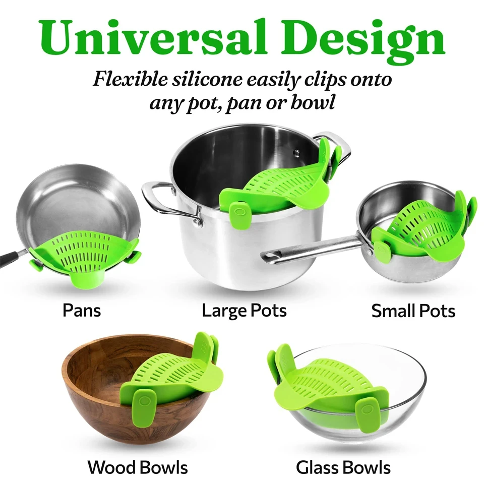 Universal Silicone Clip-on Pan Pot Strainer Anti-spill Pasta Pot ...
