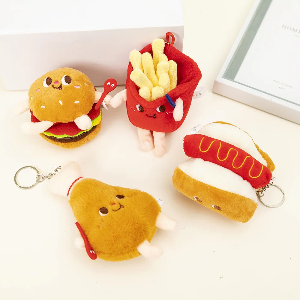 Lovely Couple Hamburger Hot Dog Chicken Leg Plush Pendant Keychain ...