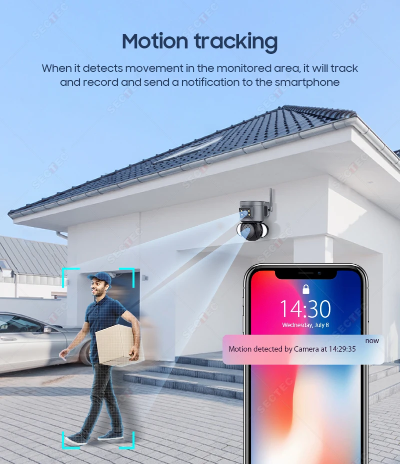 Sectec 4mp Smart Wifi Dual Lens Wireless Security Linkage Alarm Camera ...