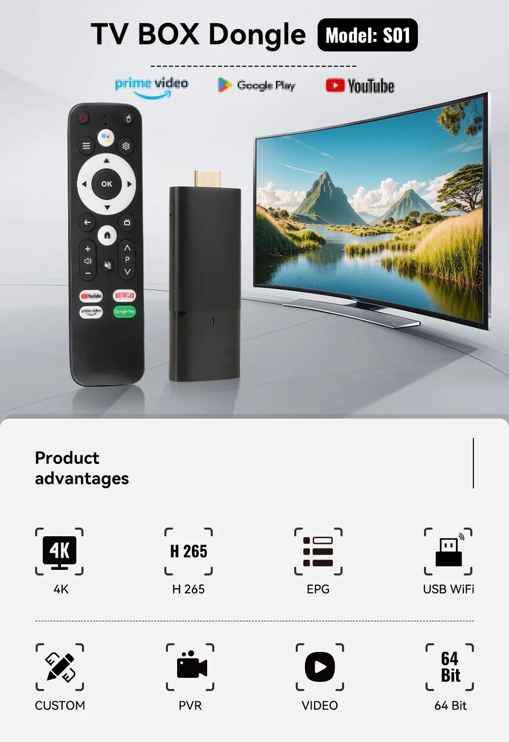 2024 TV Stick Dongle Amlogic S905Y4 - Android 11/13 Smart TV