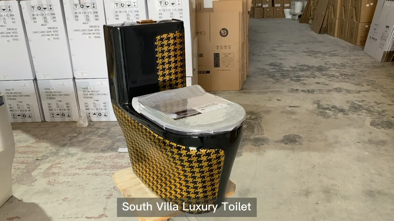 Luxury Black Gold Houndstooth Design Ceramic Toilet Bowl Bathroom Gold ...