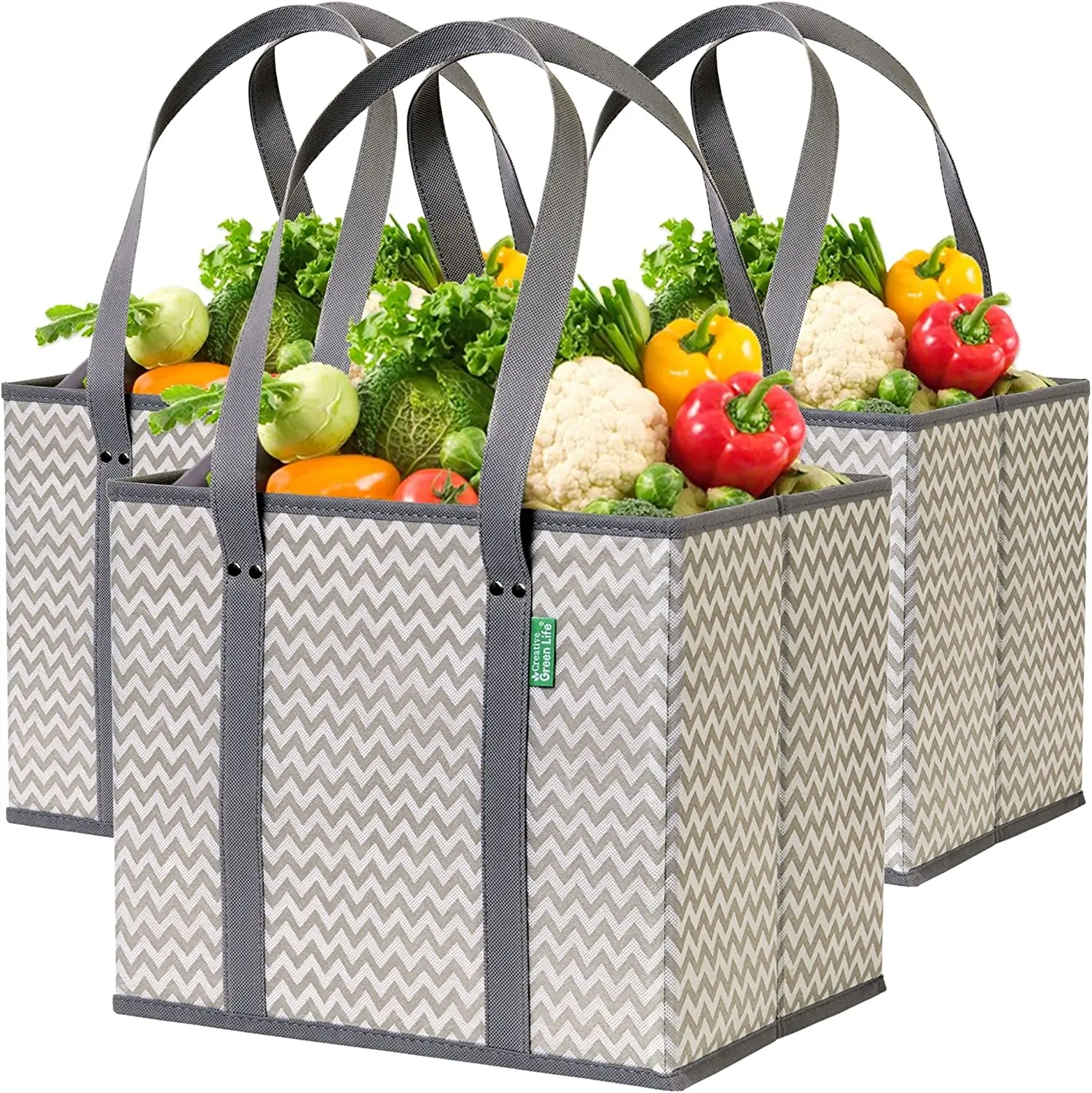 Heavy Duty Reusable Shopping Bags With Box Shape To Stand Up Stay Open ...