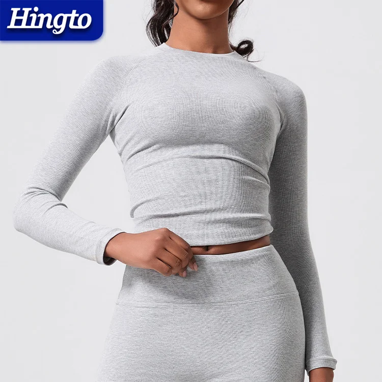 Active Wear Flared Leggings Fitness Set Ladies Gym Wear Long Sleeve ...