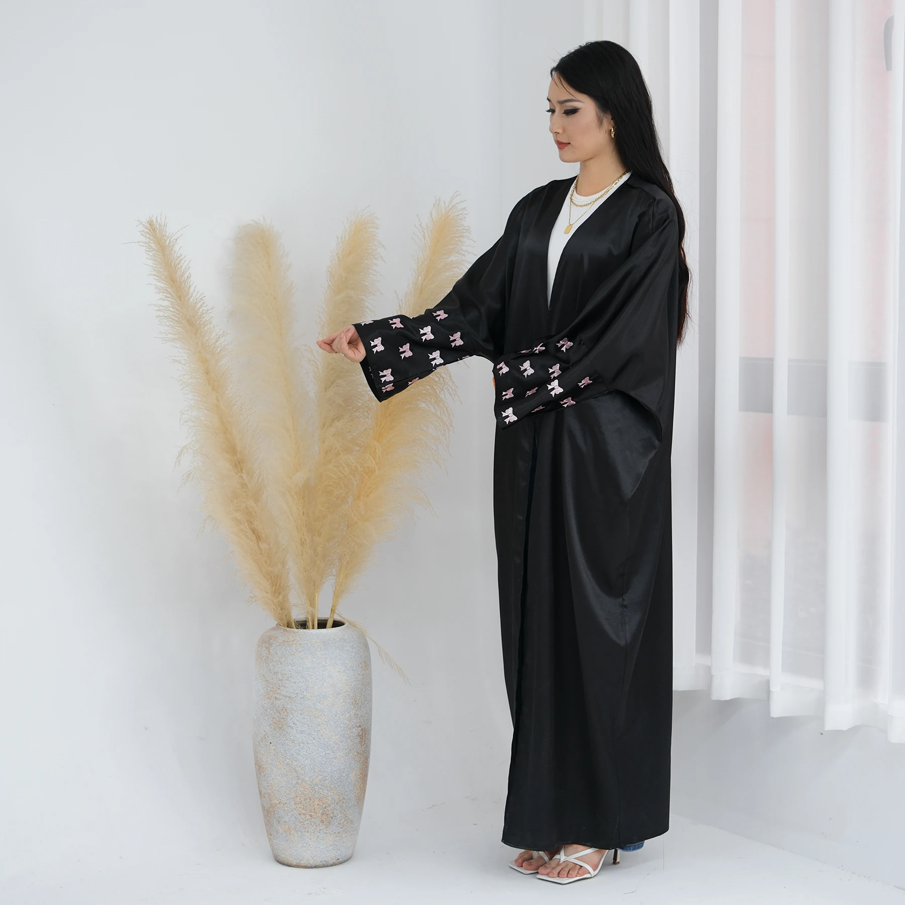 Loriya New Abaya 2025 Black Open Abaya Designs with Bow Sleeves Modest ...