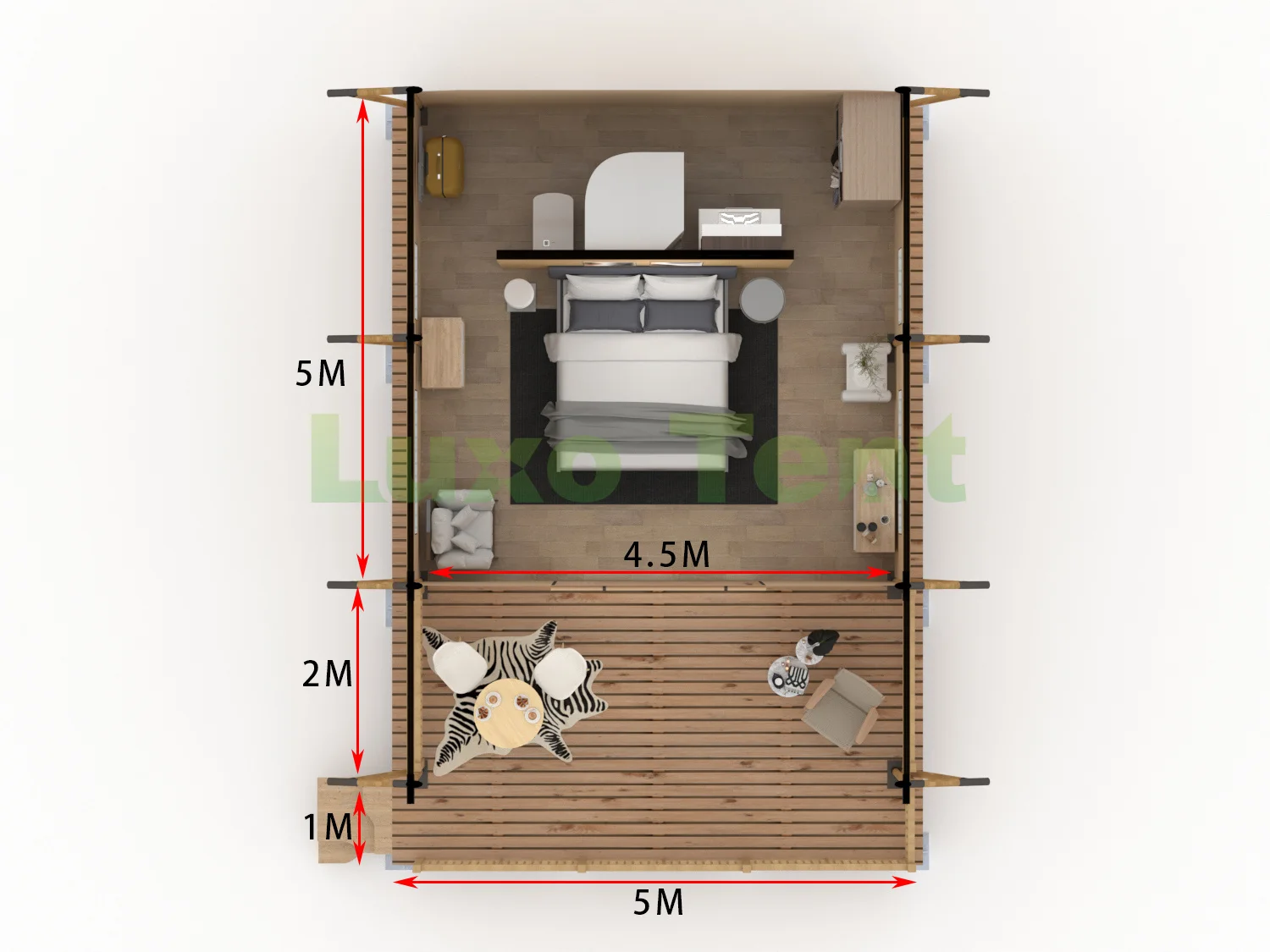 Luxury Solid Wood Structure Ridge Wooden House One Bedroom and One ...