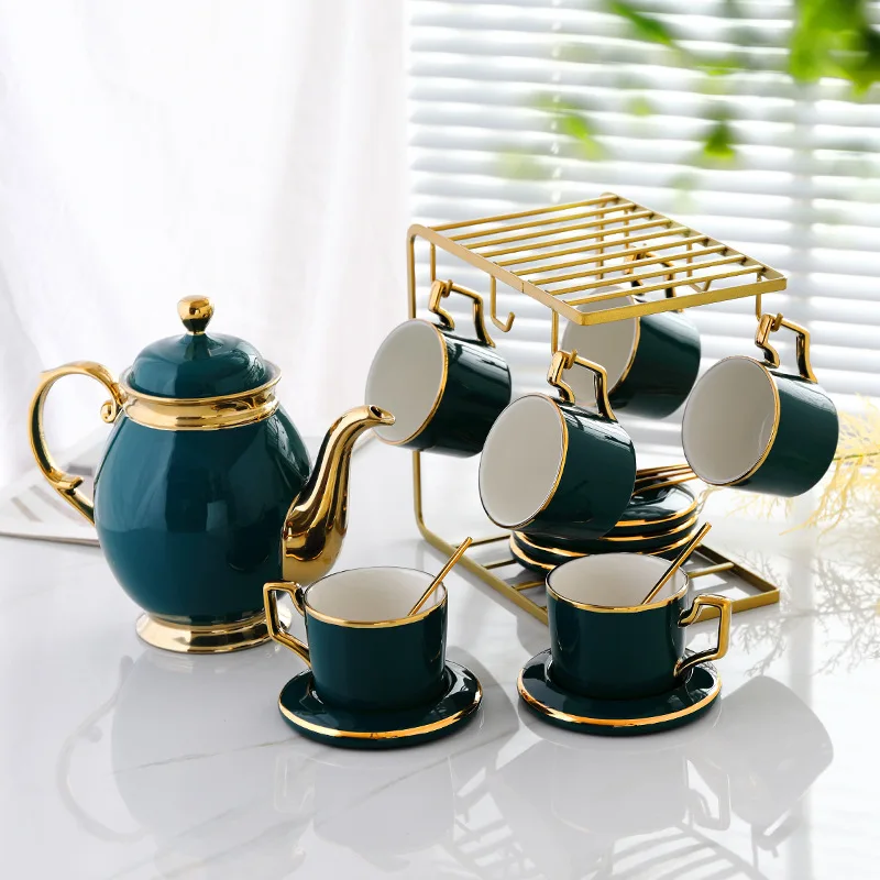 Ceramic Golden Tea Set With Teapot Milk Pot Sugar Jars Porcelain Tea ...