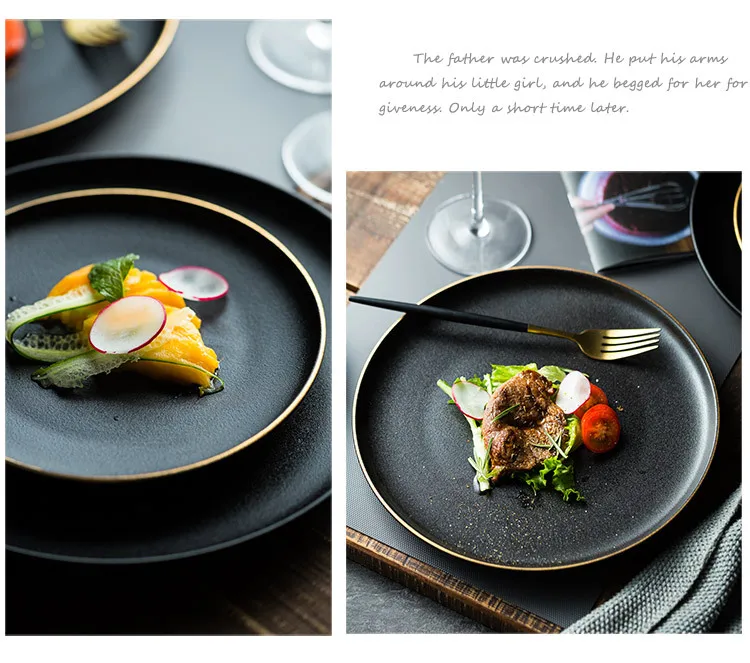 10 Inch Matte Black Restaurant Dishes Plate Nordic Ceramic Dinner ...