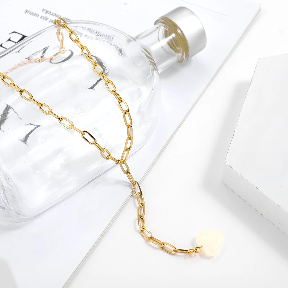 Punk Hip Hop Metal Thick Link Chain Necklace For Women Long Chain Heart ...